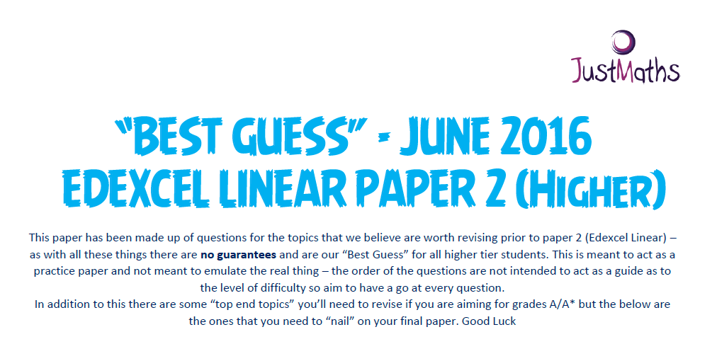 June 2016 - Best Guess Paper 2